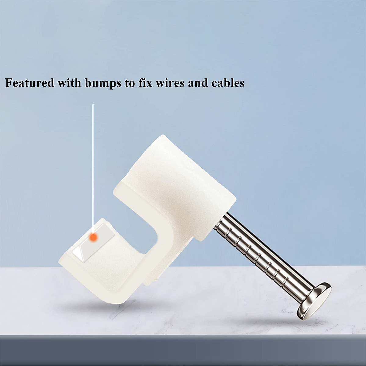 Ethernet Cable Clips White 8mm 200pcs, Single Coaxial Cable Clamps with Nail for CAT5, CAT6, CAT7 Flat Wire