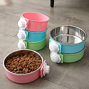 FUUIE Bowls for Food and Water Pet Bowl/Pet Universal/Stainless Steel/Green Blue/Overturn-Proof Hanging Pet Bowl (Color : A)