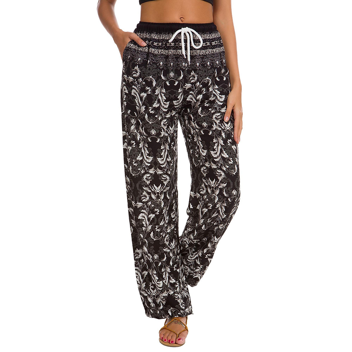 Urban CoCo Women's Floral Print Boho Pants Harem Pants Jogger Pants (#21, XL)