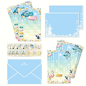 Cheerland 12 Set Alice in Wonderland Invitations Floral Invitation Card for Girls Birthday Invites Wedding Bridal Shower Anniversary Easter Baby Shower Sweet 16 Party Tea Party Supplies Pastel