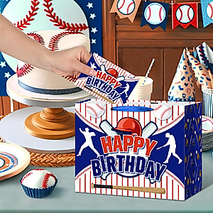 RUMIA Baseball Birthday Gift Bag with Tissue Paper Greeting Card Baseball Happy Birthday Gift Wrap Bag with Handle for Boys Kids Teens Christmas Holiday Sport Themed Baseball Birthday Party Supplies