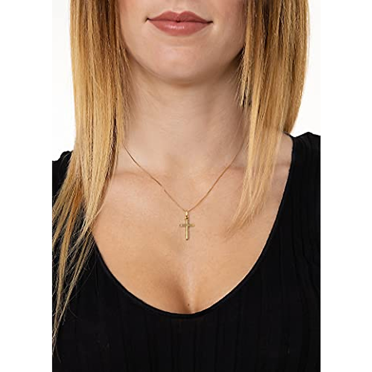 14 Karat Gold Cross, Small Religious Pendant Necklace with 18 inch Box Gold Chain - 14k Christian Cross with Adjustable Chain for Womens, Authentic Italian Religious Gifts Jewelry