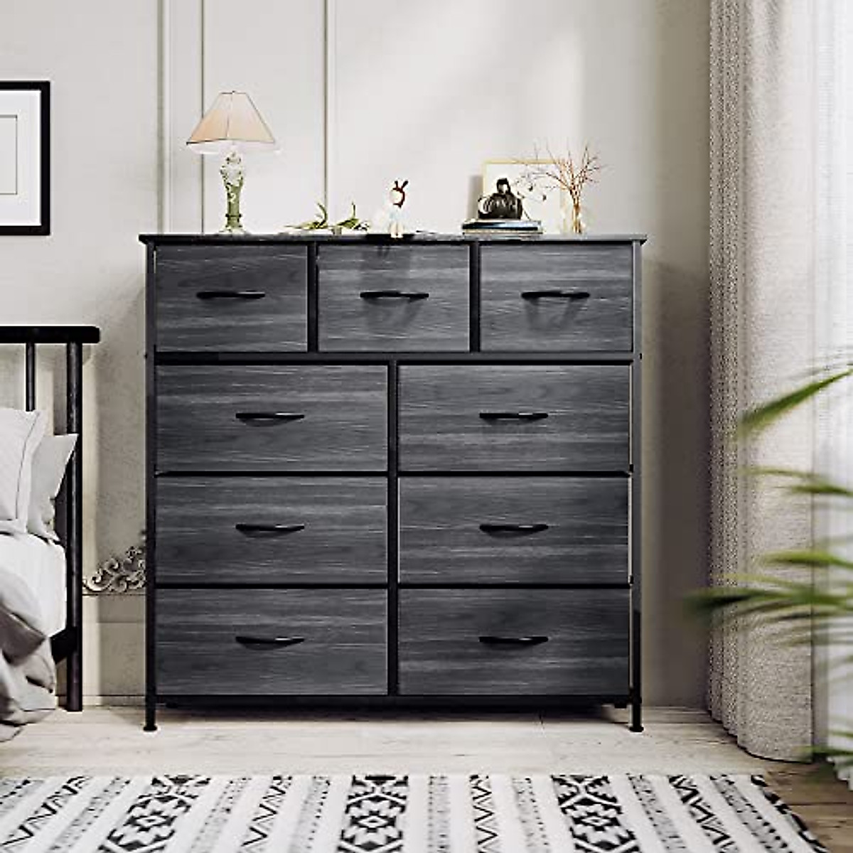 YITAHOME Dresser with 9 Drawers - Fabric Storage Tower, Hallway & Nursery - Sturdy Steel Frame, Wooden Top & Easy Pull Fabric Bins & Dresser with 4 Drawers - Fabric Storage Tower, Organizer Unit