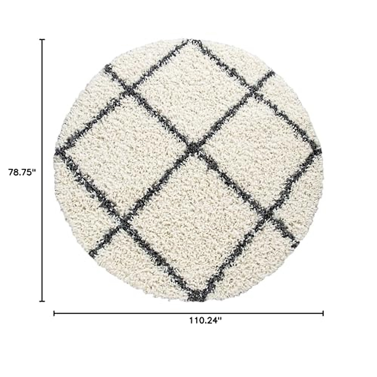 Boho Shag Rug in Cream with Modern Diamond Pattern, Scandinavian Design, Size:6'7" x 9'2"