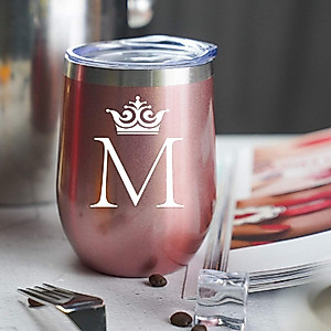 COFOZA Letter M Initial Gifts for Woman Men 12 Oz Stainless Steel Wine Tumbler Drink Cup Monogram Mug Personalized Birthday Wedding Bridesmaid Proposal Engagement Christmas Gift (M)