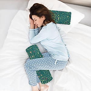 xigua Green Leaves Neck Roll Pillow for Neck Relief with Removable Washable Cover - Memory Foam Round Cylinder Bolster, Ergonomically Designed for Head, Neck, Back, and Legs