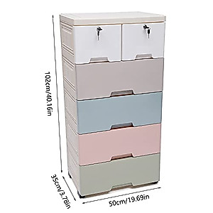 DNYSYSJ 5-Tiers Plastic Drawers Dresser,Macaron Color Closet Drawers Tall Dresser Organizer with 6 Drawers & 2 Locks,Easy Pull Closet Clothes File Toys Organizer Unit Storage Cabinet for Clothing