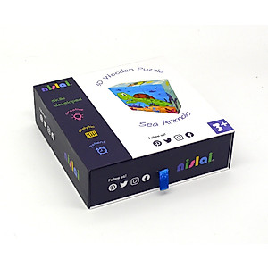 Nislai Wooden Block Puzzle | Wood Puzzle for Kids for 2 3 4 Years | 3D Aquatic Animal Sea Theme Toddler Jigsaw Pegged Puzzle | Montessori Preschool Educational Toy | 17x17cm (6.7"x6.7")