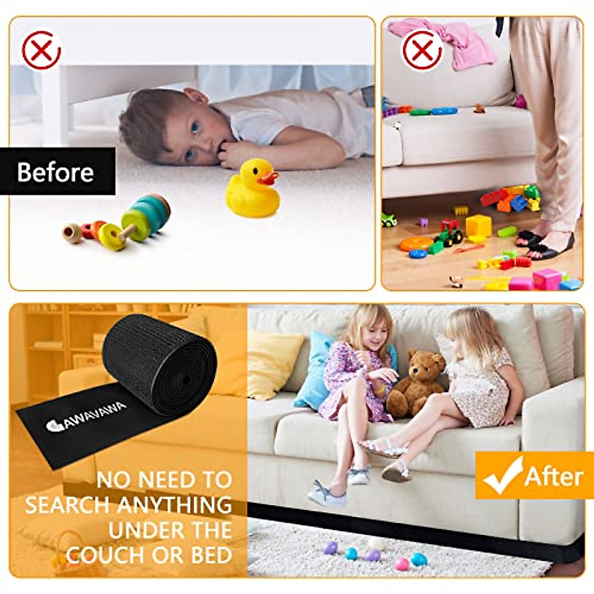 GAWAVAWA Under Couch Blocker Adjustable and Thickened Upgraded Bed Barrier for Under Furniture-Stop Things from Rolling Under Sofa,Bed,Strong Adhesive Baffle, Easy to Install-4.3in*9.8Foot