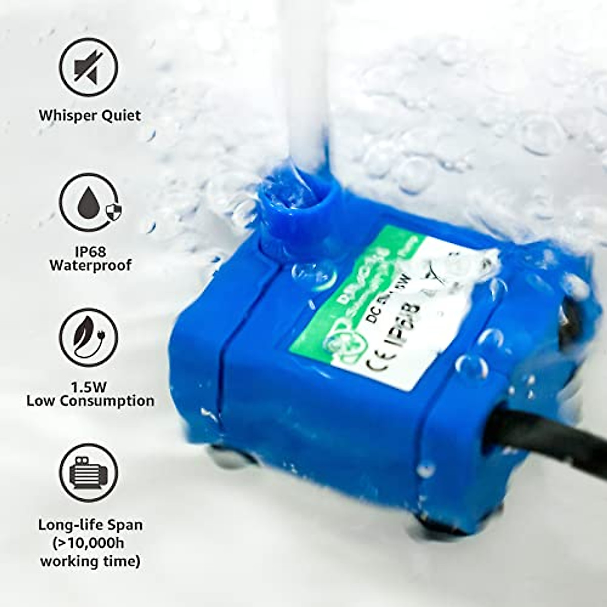 Cat Water Fountain Pump, Pet Fountain Pump Replacement DR-DC160, Automatic Power Off fountain pump of Cat Fountain Water Bowl Inside with LED Light Reminder and 6ft Long Power Cable