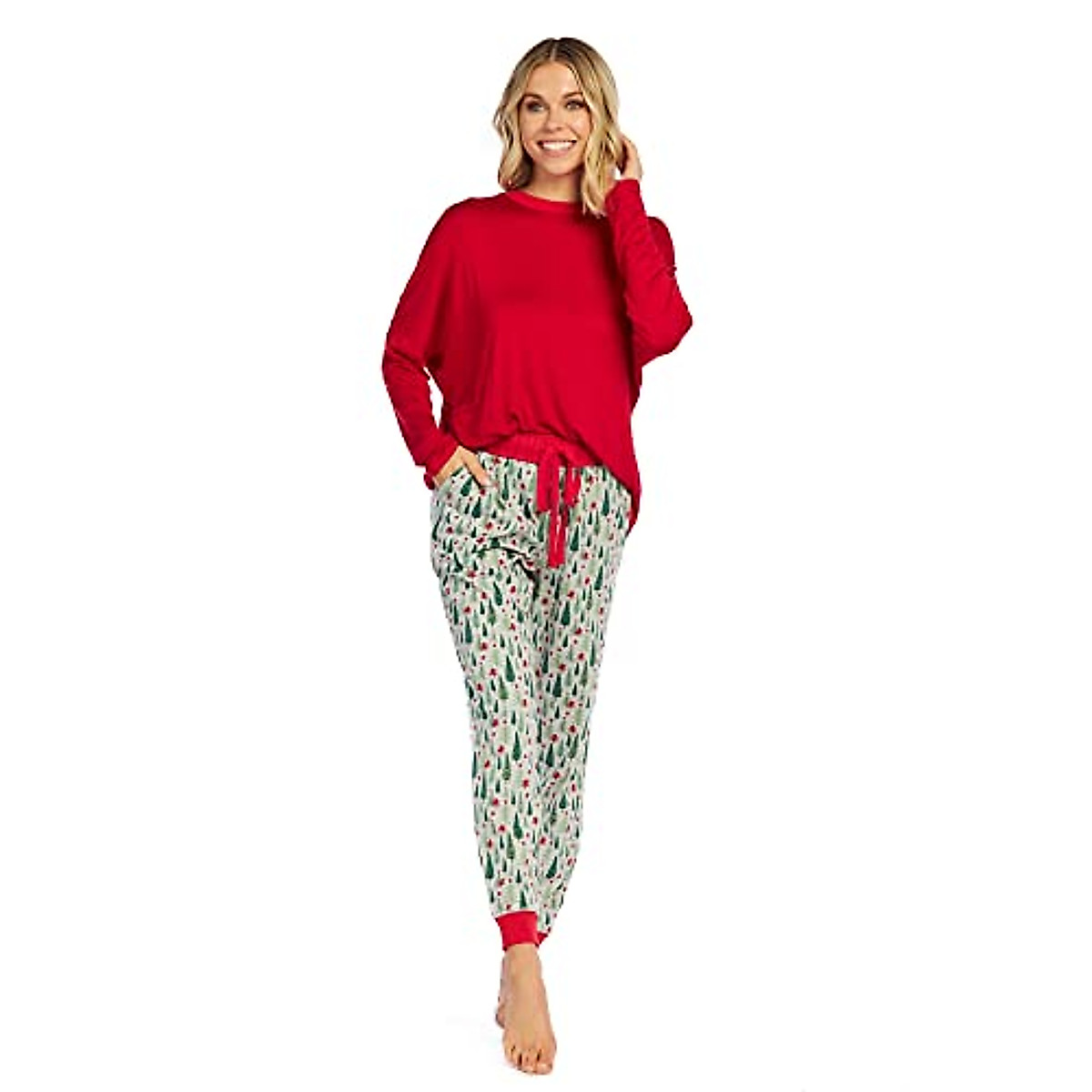 Mud Pie Womens Holiday Christmas Pajamas Set, Red, Small