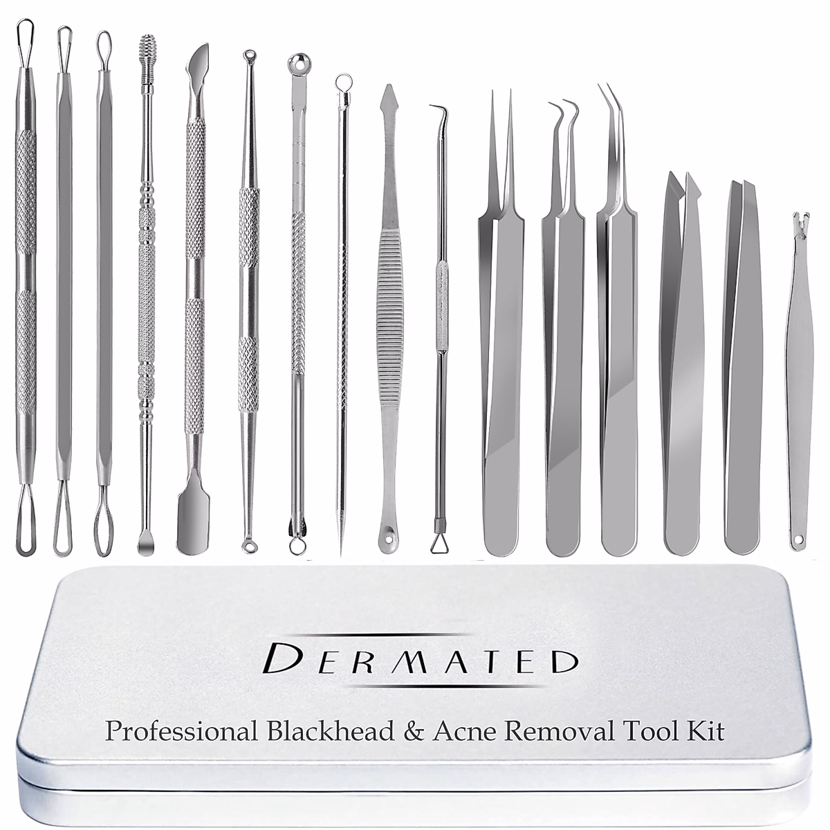 [16 Pcs] Blackhead Remover Tools 2024 Latest Pimple Popper Tool Kit | Stainless Steel Professional Pimple Extractor Tool Kit for Blackheads, Blemish, Comdone, Acne, Zit, and Whiteheads for Face & Nose