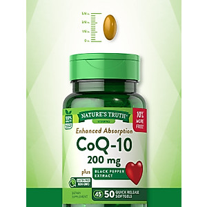 Nature's Truth CoQ10 200 mg Softgels | 50 Count | Enhanced Absorption Supplement | Plus Black Pepper Extract | Non-GMO, Gluten Free
