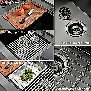 33 Inch Farmhouse Drop In Kitchen Sink Workstation Black- 33X22 inch Black Stainless Steel Drop In Apron Front Farmhouse Sink Workstation Kitchen Sink Single Bowl 16 Gauge Stainless Steel Farm Sink