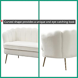 UFINEGO Curved Sofa Boucle Loveseat 59" Wide Modern Boucle Loveseat Upgrade Your Living Room with Our Curved Sofa - Featuring Gold Metal Legs and Full-Body Boucle Fabric, Ivory
