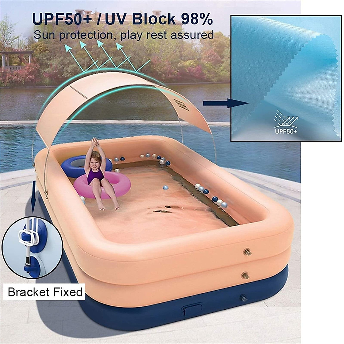Inflatable Slide Pool Water Pool Slide Activity Center for Outdoor Swimming Pool Suitable for Over 3 Years Old,Blue-3M