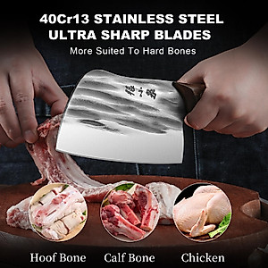 ZHANG XIAO QUAN SINCE 1628 Handmade Forged Ancient Bone Chopping Knife, Stainless Steel Professional Chinese Chopper Knife for Cutting Bones and Nuts