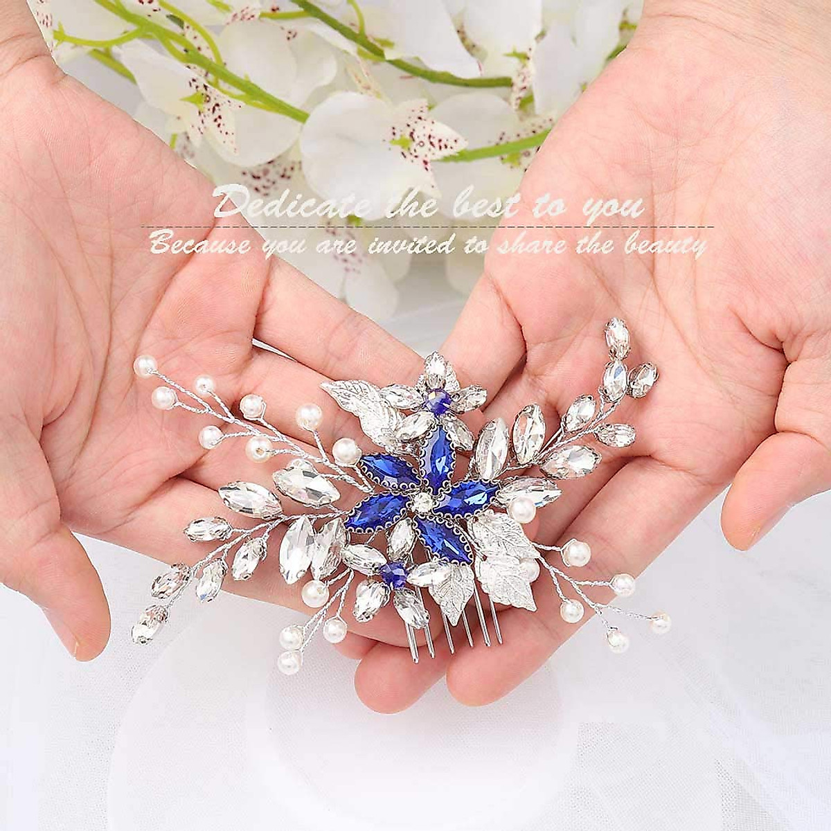 Olbye Wedding Hair Comb Blue Rhinestone Bridal Hair Accessories for Bride and Bridesmaids Wedding Hair Piece Silver