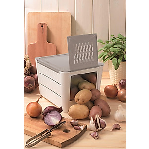 Snips Potato, Onion and Vegetable Keeper Food Storage Container, 10.2" x 7.87" x6.89", White/Gray