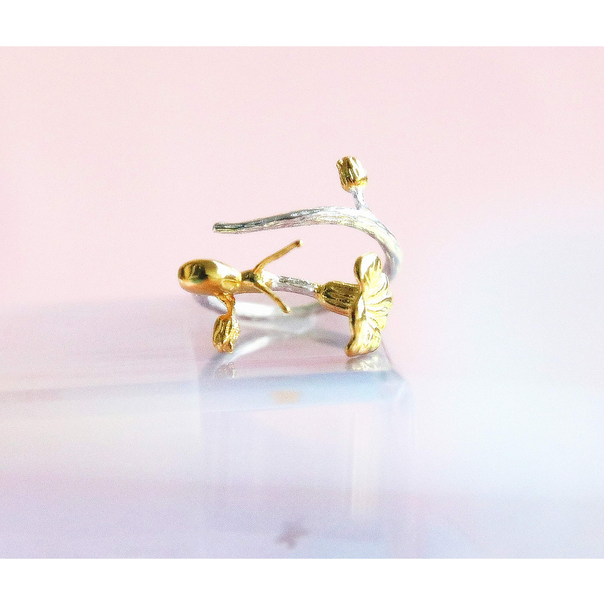 Helen de Lete Little Snail On Flower Vine 925 Sterling Silver Open Ring