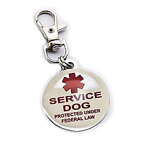 Service Dog Tag Double Sided Federal Protection with Medical Alert Symbol | Includes Five Service Dog Law Cards | Attaches to Collar Harness Vest Dog Service Tag