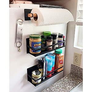 SANNO Magnetic Spice Rack for Refrigerator, Magnetic Paper Towel Holder Strong Magnet Shelf Kitchen Storage Organizer for Side of Fridge,Over Stove,Save Space on Counter