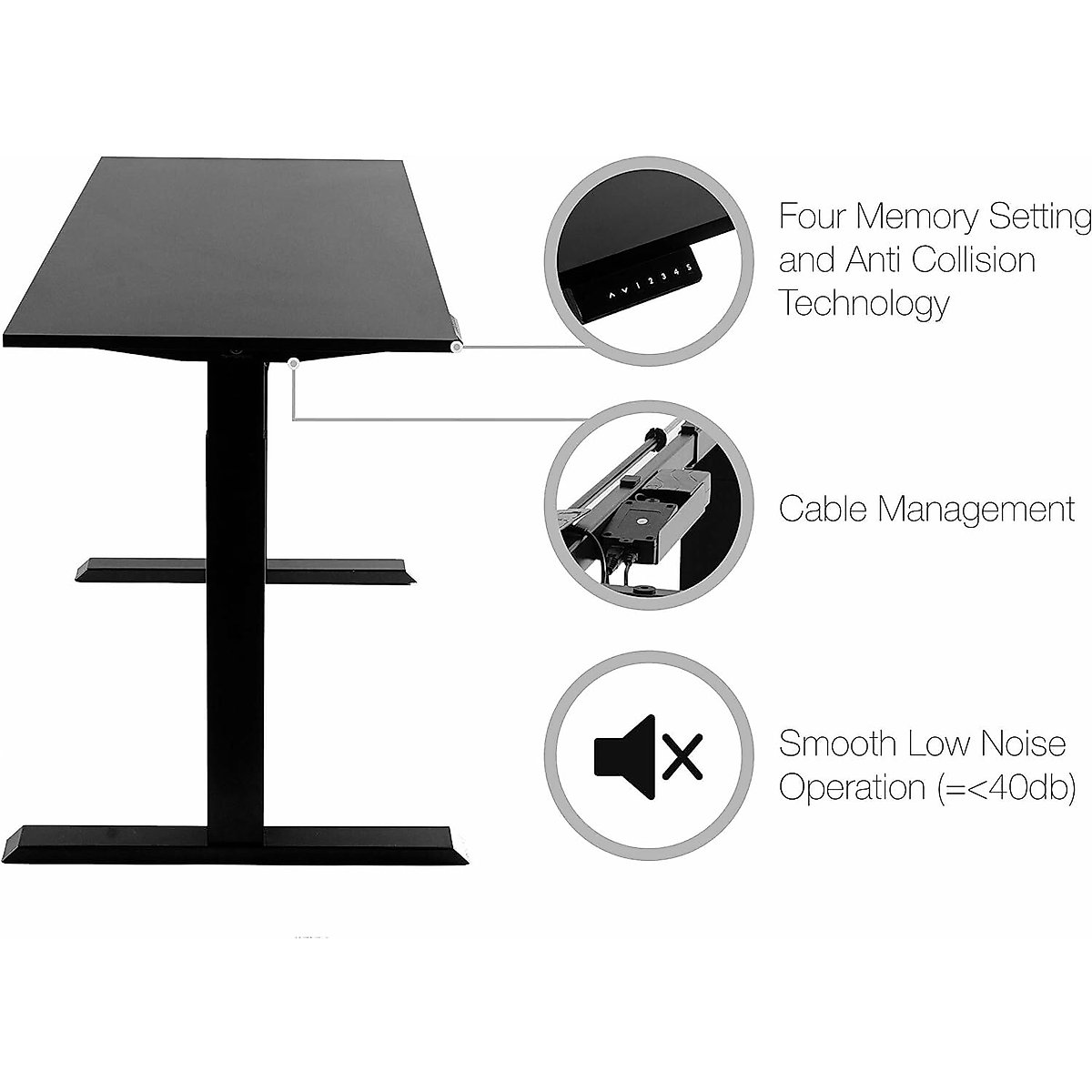 TechOrbits Electric Standing Desk Tabletop - 47 Inch Motorized Workstation Two Leg Frame Stand Up Desk with Memory Settings and Telescopic Sit-Stand Height Adjustment Black