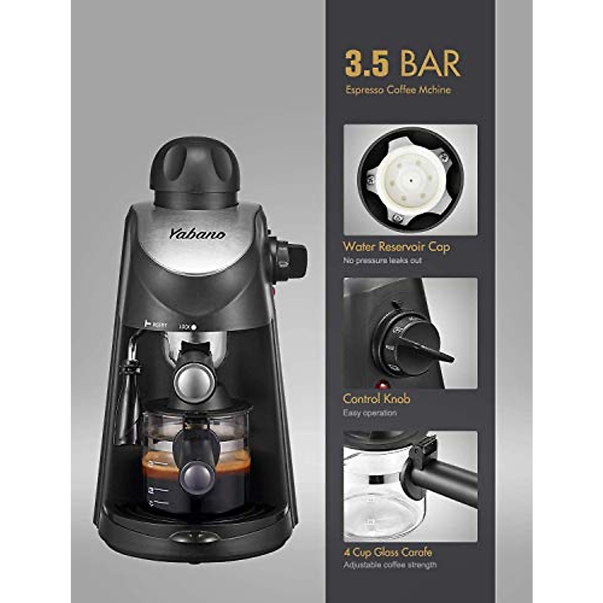 Yabano Espresso Machine, 3.5Bar Espresso Coffee Maker, Espresso and Cappuccino Machine with Milk Frother, Espresso Maker with Steamer