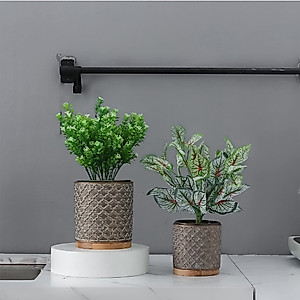 Yishang Cement Planter Flower Pot - 4.7 Inch and 6 Inch Indoor Plants Containers Without Drain Hole,Round Flower Planter Pots for Plants with Bamboo Saucer/Tray,Set of 2 (Brown).