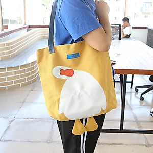 KKC HOME ACCENTS Duck Canvas Tote Bag Cute Aesthetic School Shoulder Bag Reusable Grocery Shopping Bags for Women Teacher Mother as Gifts Washable