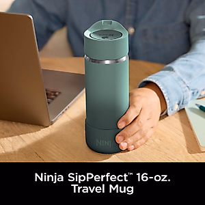 Ninja, Travel Mug, Sip Perfect 16oz, Brings Hot Drinks to Sippable Temperature in Minutes, Stainless Steel, Leak Proof, Dishwasher Safe, Metal Insulated Tumbler, Green, DW1603GN