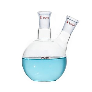 Deschem 250ml,2-Neck,24/40,Flat Bottom Glass Flask,Double Necks,Lab Bottle