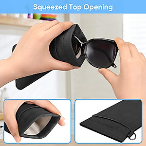 Fintie Double Eyeglasses Pouch with Carrying Strap, Portable Squeeze Top Microfiber Soft Glasses Case Sunglass Pouch, Black