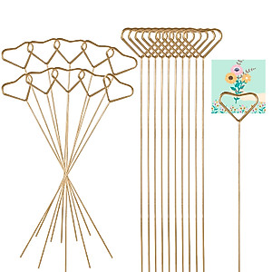 XIHIRCD 20pcs Floral Card Holder Picks, Metal Heart Shape Gift Card Holder Decorative Flower Photo Picture Sticks Clips Golden Card Holder Floral Arrangement for Wedding Party Valentines Centerpiece
