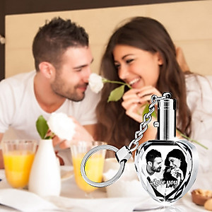 XJone Personalized Custom Crystal Keychain with Picture Photo Customized Engraved Keyring with LED Light