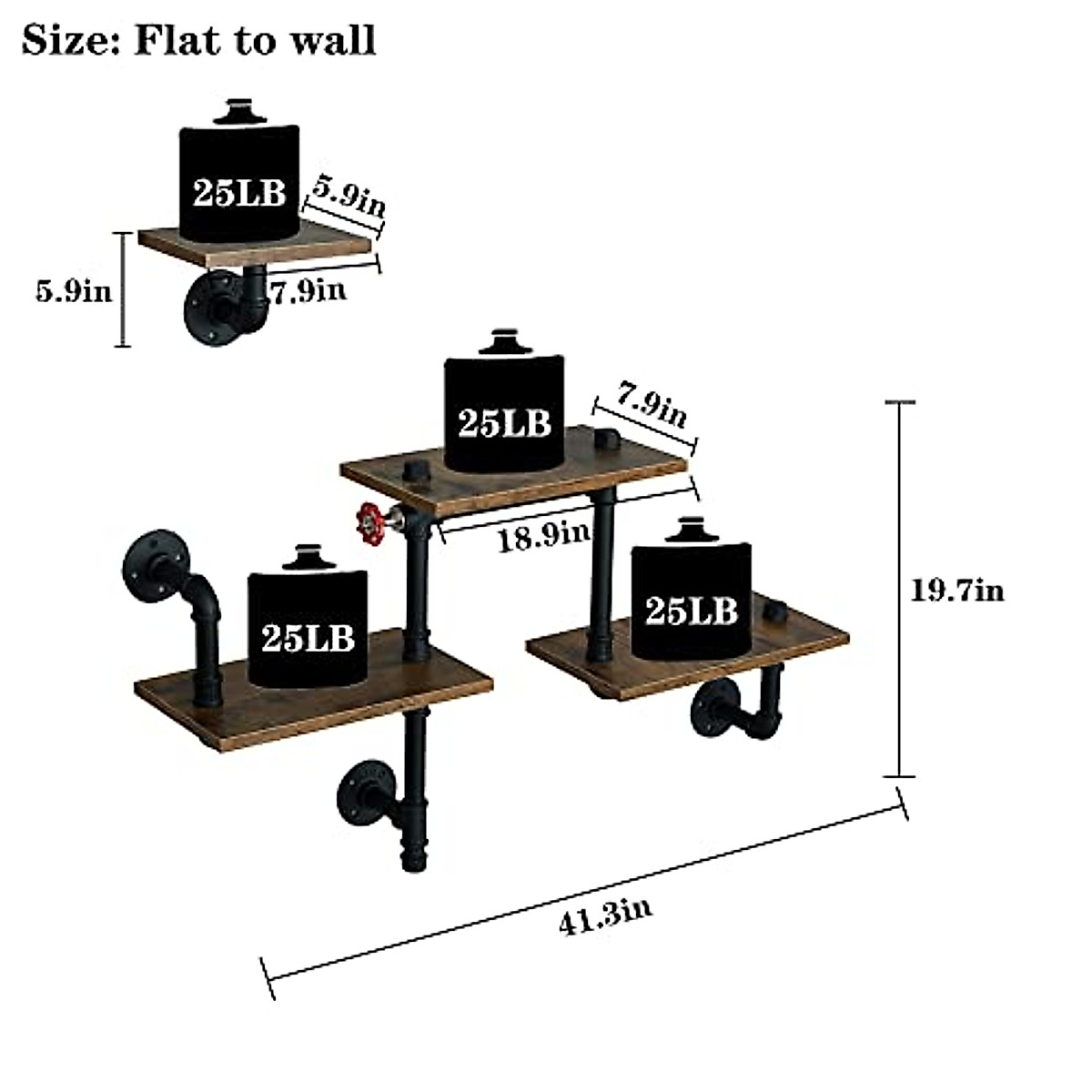 BOTAOYIYI Industrial Pipe Shelving, Farmhouse Shelves for Wall Mount Pipe Bookshelf Floating with Rustic Wooden Planks for Bar Kitchen Living Room