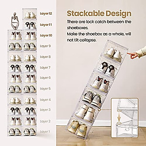 Amllas 10 Pack Clear Shoe Boxes Stackable,Shoe Storage for Closet,Sturdy Box Containers with Door,Sneaker Storage,Easy to Assemble,Fit up US Size 12(13.8”x 9.84”x 7.1”)