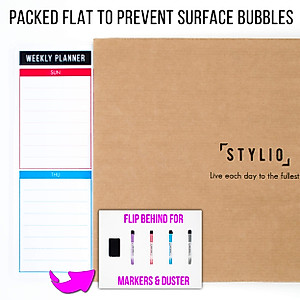 STYLIO Dry Erase Calendar Whiteboard. Set of 3 Magnetic Calendars for Fridge: Monthly, Weekly Organizer & Daily Notepad. Refrigerator & Wall Family Calendar. 4 Fine Point Markers & Eraser Included