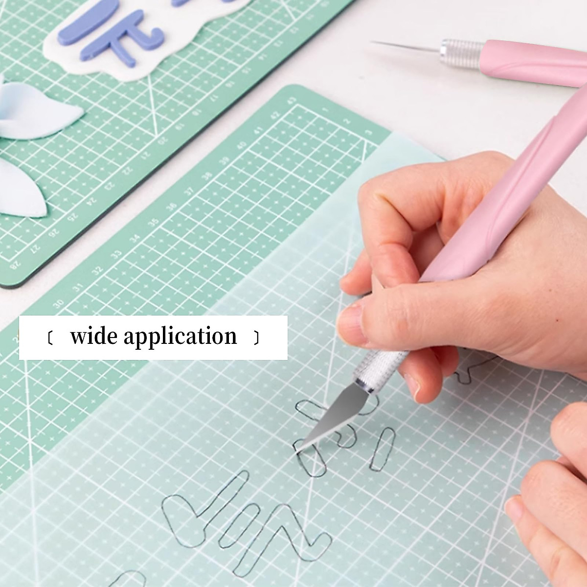 KALAIEN Self Healing Cutting Mat, 18"x12" Cutting Sewing Mat for Craft, 1 Pcs Pink Craft Knife,Steel Rule, 10 Pcs Stainless Steel Blade Kit