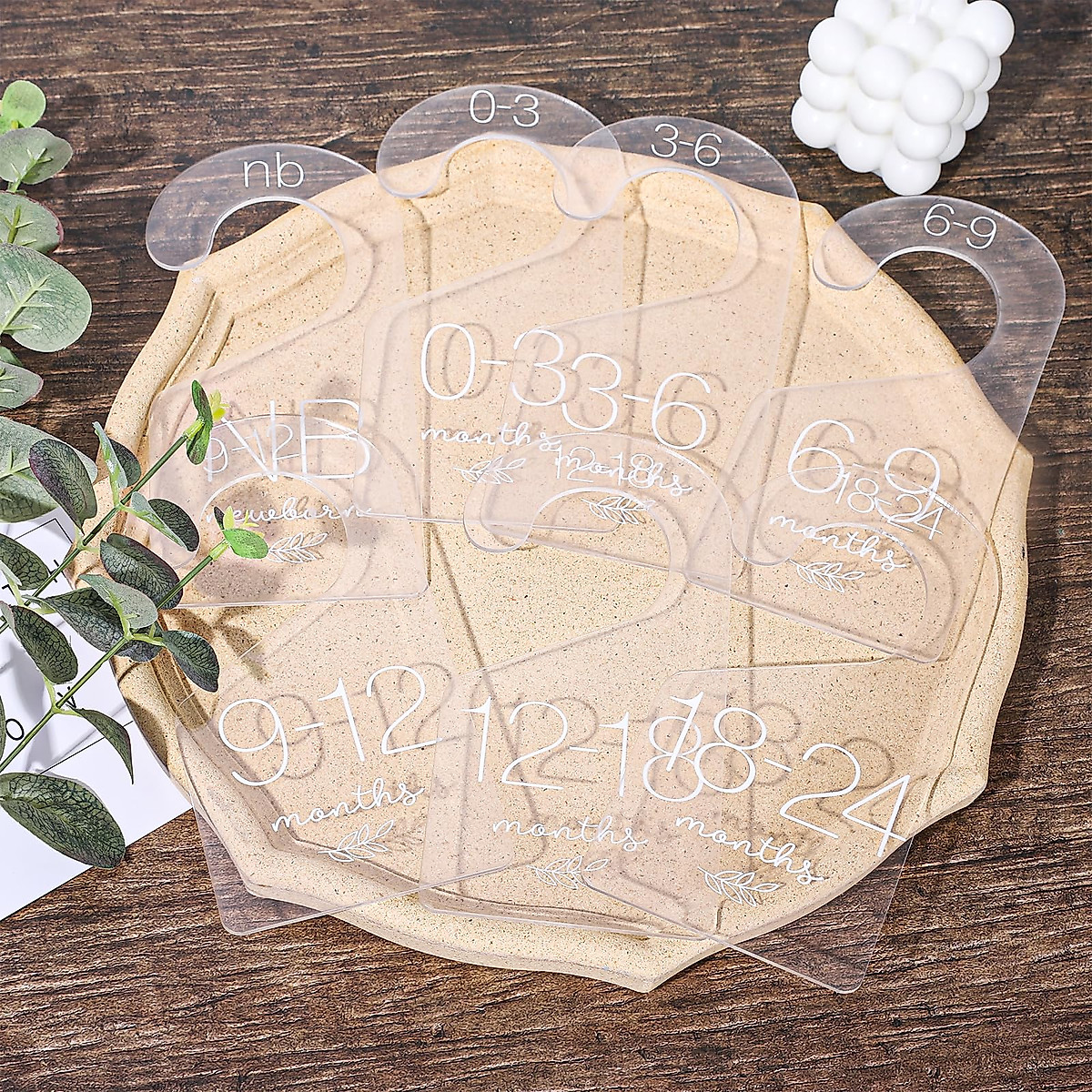 Whaline 7Pcs Baby Closet Size Dividers Clear Acrylic Infant Clothes Hanger Separators Newborn to 24 Month Clothes Dividers Thicken Wardrobe Hanger Organizers for Home Nursery Baby Clothes, 3.5 x 7Inch