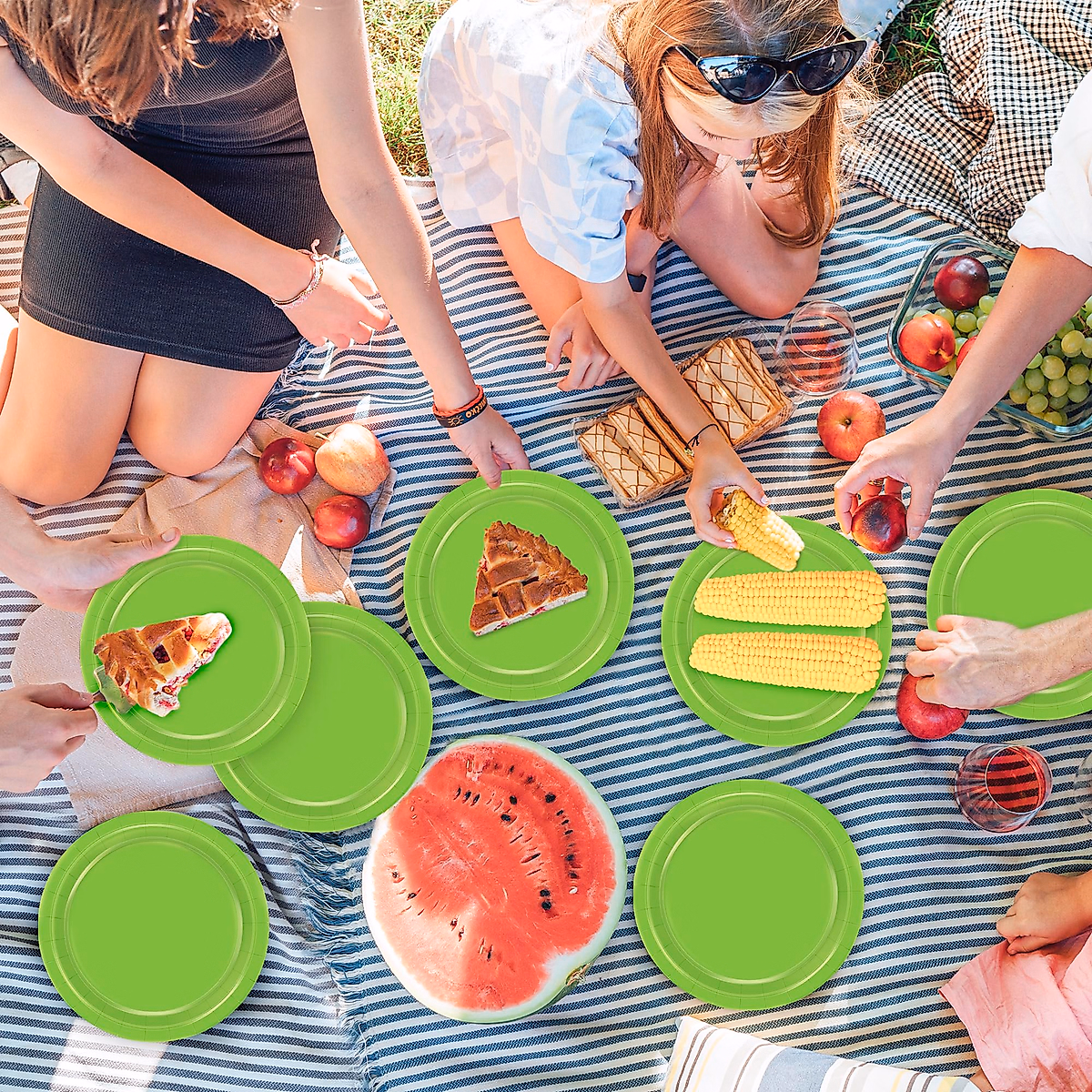 QZYL 50 PCS Disposable Plates Lime Green, 7" Bulk Paper Plates, Dessert Plates Disposable, Heavy Duty Paper Plates, Party Dinnerware for Green Party Theme Wedding Bridal Birthday Party Decorations