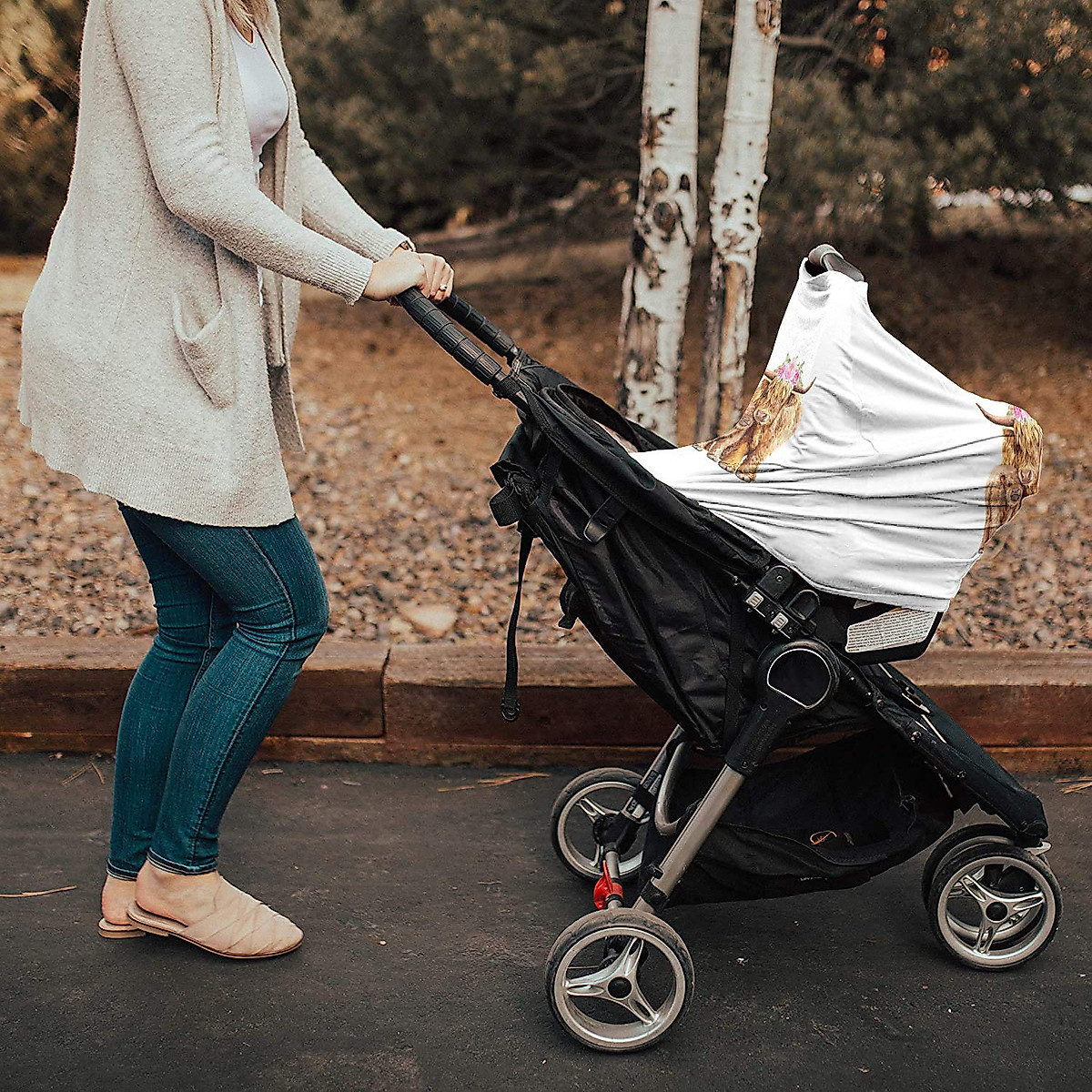 Lovely Highland Cow with Baby Baby Nursing Cover for Breastfeeding, Mother's Day Breathable Stretchy Nursing Scarf Carseat Canopy for Boys or Girls Stroller Car Seat Covers Animal and Flowers