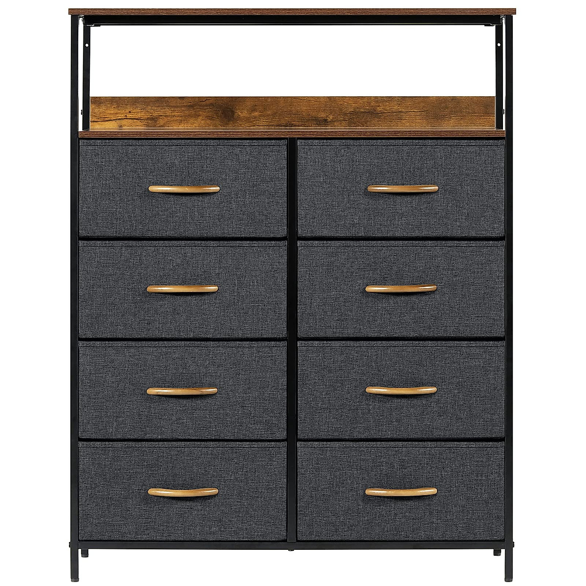 LYNCOHOME Dresser for Bedroom with Shelves, Chest of Drawers for Bedroom, Closet, Clothes, Bureau, Sturdy Steel Frame, Wood Top, Removable Fabric Drawers (Charcoal)