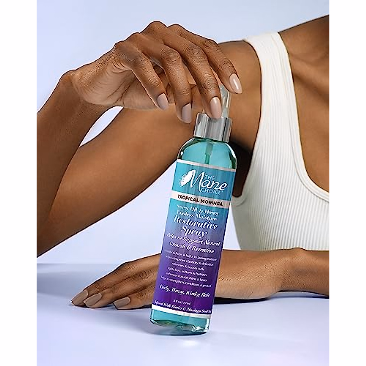The Mane Choice Tropical Moringa Sweet Oil & Honey Endless Moisture Restorative Hair Spray, Supports Natural Hair Growth & Retention, Hydrating Curl Refresher & Shine Spray, Fights Frizz, 8 Fl Oz