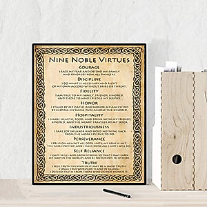 "9 Noble Virtues & Affirmations-Courage-Discipline-Honor"-Wall Art-8 x 10" Print Wall Decor-Ready to Frame. Parchment Print for Home-Office Decor. Timeless Truths To Teach -w/Endless Knot Design.