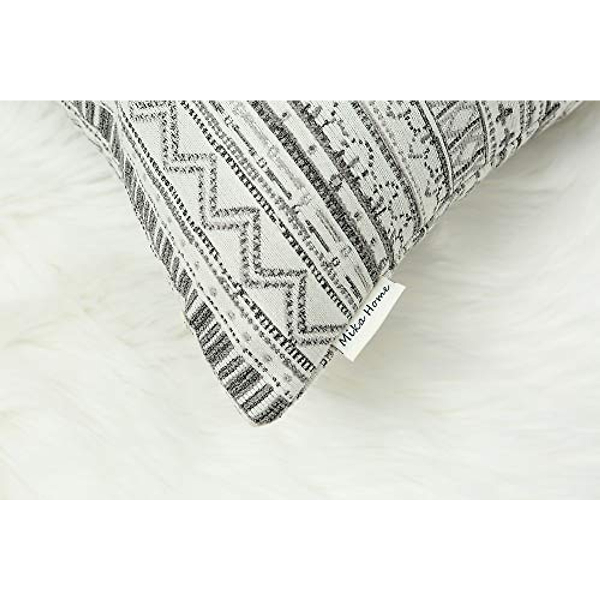 Mika Home Pack of 2 Throw Pillow Cases Decorative Pillow Covers for Home Decoration, Bohemian Striped Geometric Pattern, 22x22 Inches,Gray Cream