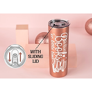 Onebttl 20oz Rose Gold Insulated Stainless Steel Book Lover's Tumbler with Straw and Lid - So Many Books, So Little Time