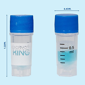 CryoKING 0.5ml Cryogenic Vials Sterile Vials with Blue Caps for Sample Collection and Storage (External Thread, Non-Barcoded), 1000 Pcs/Case