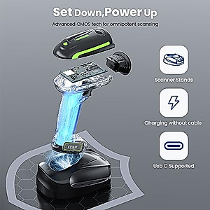 Eyoyo 2D QR Industrial Barcode Scanner with Wireless Charging Stand, Rugged Heavy Duty & IP65 Waterproof 3-in-1 Bluetooth &Wireless&USB Hands-Free Barcode Reader for Laptop Desktop Tablet Android