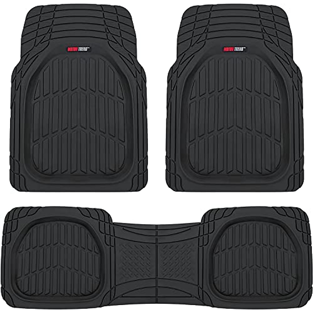 Motor Trend FlexTough Floor Mats for Cars, Black Deep Dish All-Weather Car Mats, Waterproof Trim-To Fit Automotive Floor Mats for Cars Trucks SUV, Universal Floor Liner Car Accessories